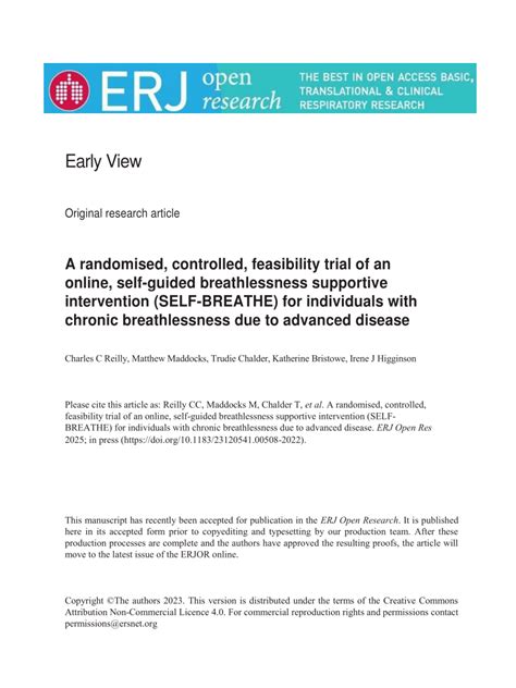 Pdf A Randomised Controlled Feasibility Trial Of An Online Self Guided Breathlessness