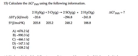 Solved Calculate The Delta G Degree Rxn Using The Following Chegg