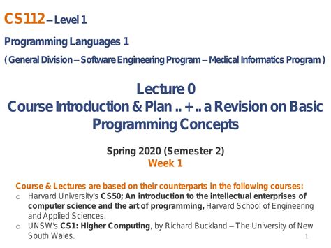Cs112 Programming Languages 1 Lecture 0 Spring 2020pdf Docdroid
