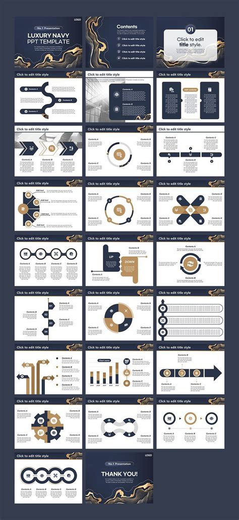 럭셔리 네이비 물결 Ppt 템플릿