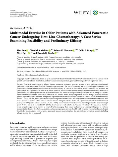 Pdf Multimodal Exercise In Older Patients With Advanced Pancreatic