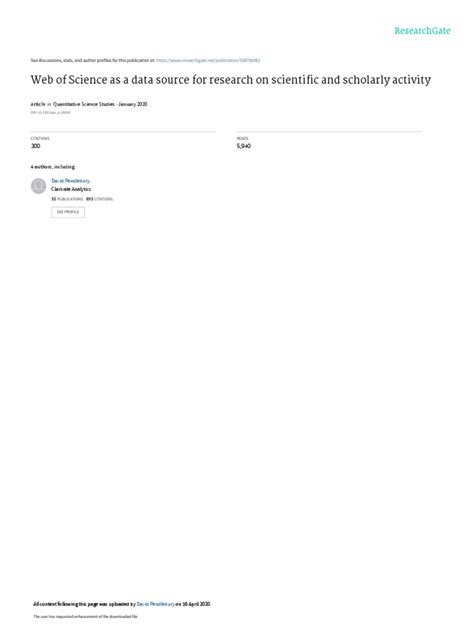 Web Of Science As A Data Source For Research On Sc Download Free Pdf Data Citation