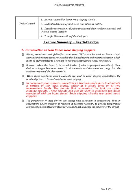 Introduction To Non Linear Wave Shaping Circuits Page 1 Of 4 Topics