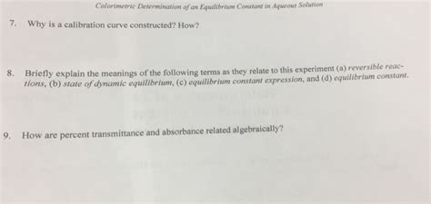 Solved Colorimetric Determination Of An Equilibrium Constant