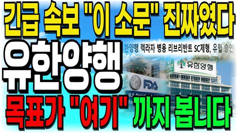 유한양행 주가전망 긴급 속보 이 소문 진짜였다 목표가 여기 까지 봅니다 주주여러분들 빨리 시청하세요 Youtube