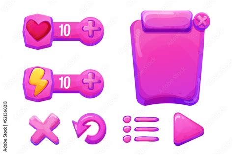 Set Jelly Fantasy Interface Template Game Menu And Setting Buttons In Cartoon Style Isolated On