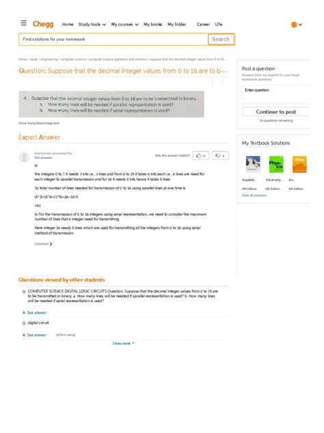 Question Suppose That The Decimal Integer Values From 0 To 16 Are To B