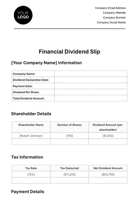 Free Financial Dividend Slip Template To Edit Online