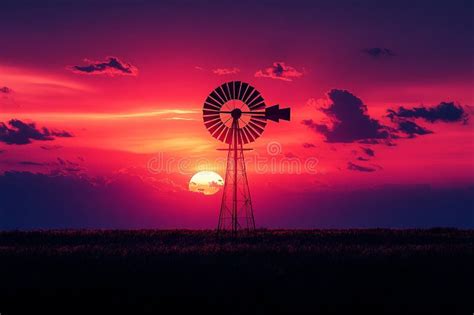 Isolated Windmill At Sunset Stock Illustration Illustration Of