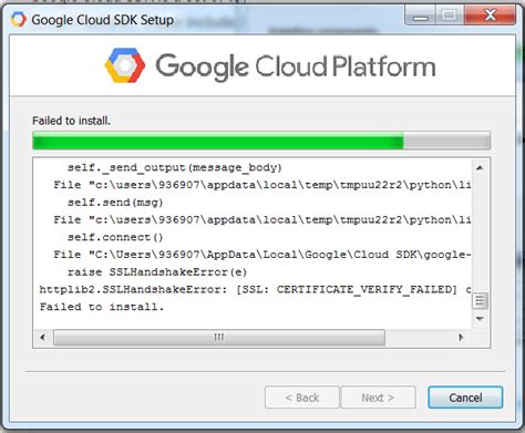 Sdk Google Cloud Platform SD Installation SSLHandshakeError Stack
