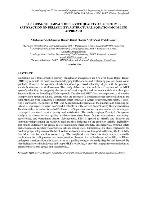 Pdf Exploring The Impact Of Service Quality And Customer Satisfaction On Reliability A