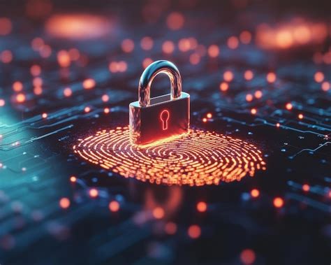 Digital Security Concept With A Padlock And Fingerprint On A Glowing