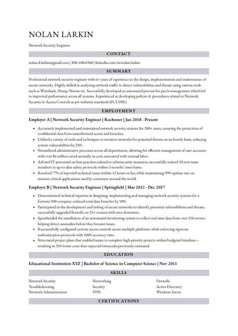 Network Security Engineer Resume CV Example And Writing Guide
