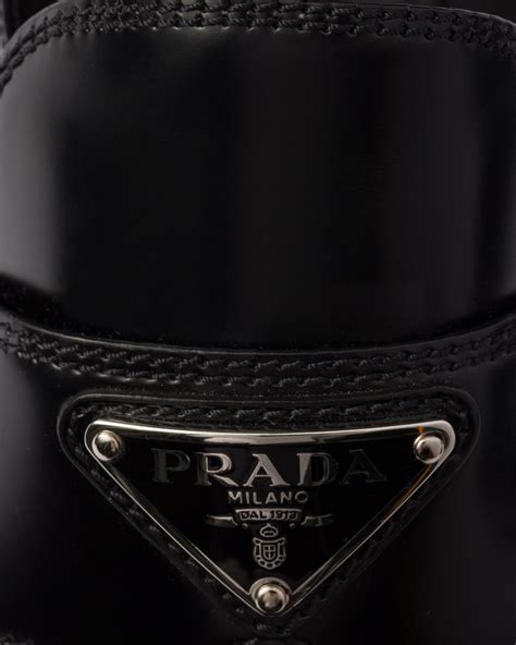 Black Chocolate Brushed Leather Loafers Prada