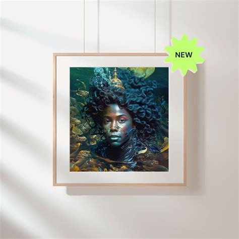 Black Mermaid Wall Art Melanin Art Atlantis Queen Lemuria Wall Etsy