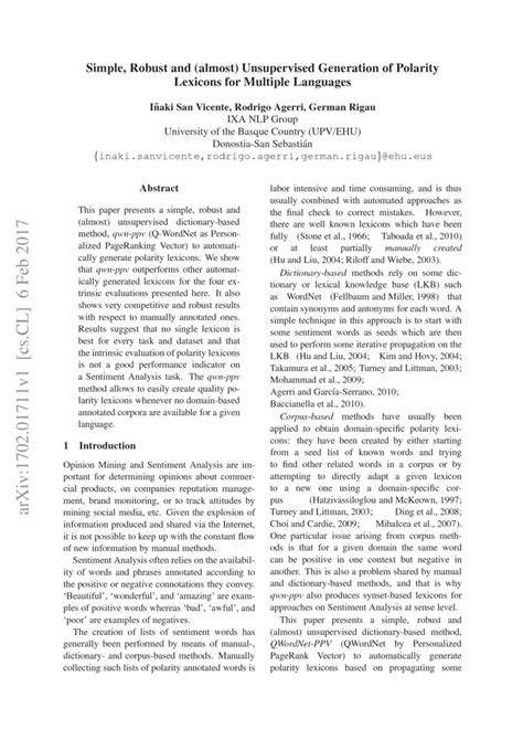 Q Wordnet Ppv Simple Robust And Almost Unsupervised Generation Of Polarity Lexicons For