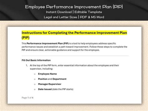 Employee Performance Improvement Plan Pip Editable Template W Instructions Employee Pip