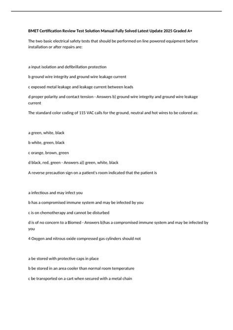 Bmet Certification Review Test Solution Manual Fully Solved Latest Update 2025 Graded A Bmet