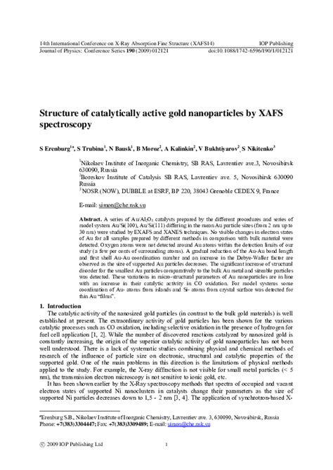 Pdf Structure Of Catalytically Active Gold Nanoparticles By Xafs Spectroscopy