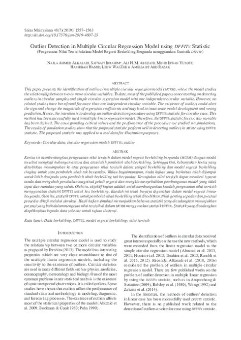 pdf outlier detection in multiple circular regression model using