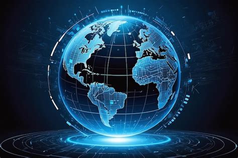 premium photo vector blue globe on the digital technology background