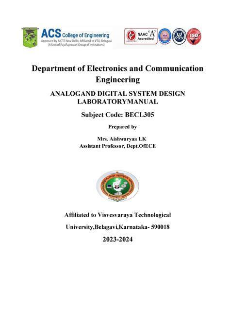 Analog And Digital System Design Lab BECL Manual Department Of Electronics And