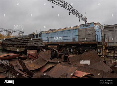 Scrap Metal Pile In Railway Freight Depot In Pripyat Chernobyl