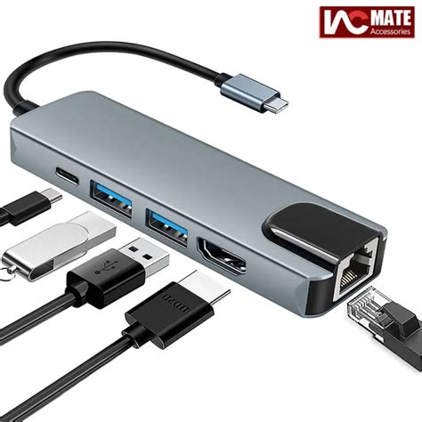 Usb C Hub 5 In 1 Usb C เป็น Hdmi Usb C Multiport Adapter พร้อมอีเธอร