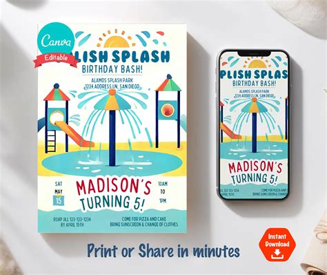 Splish Splash Birthday Bash Invitation For Splash Park Or Splash Pad