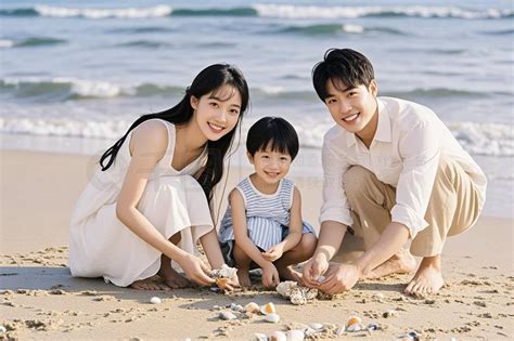 成长ai数字艺术 父母与孩子在海滩拾贝壳拍照亲子互动成长教育 Ai人像免费下载 4096像素 编号71166409 千图网