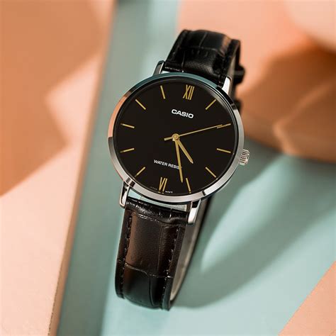 Casio卡西欧手表女ins风小黑表防水简约指针皮带钢带女表ltp Vt01虎窝淘