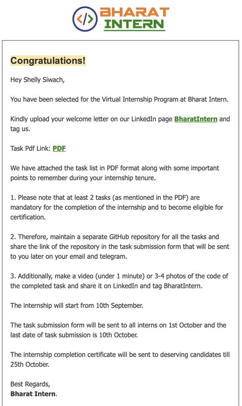 Shelly Siwach On Linkedin Bharatintern Bharatintern Internship