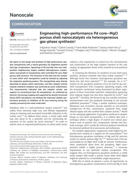 Pdf Engineering High Performance Pd Core Mgo Porous Shell Nanocatalysts Via Heterogeneous Gas