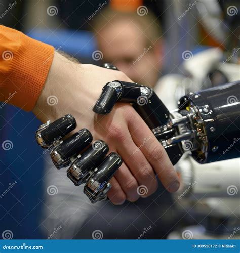 Robotic And Human Handshake In Technological Interface Generative Ai Stock Illustration