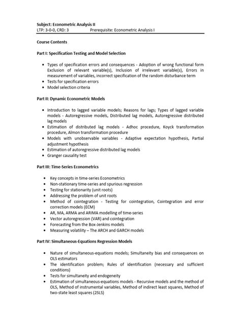 Econometric Analysis Ii Theory And Lab Course Outline Pdf