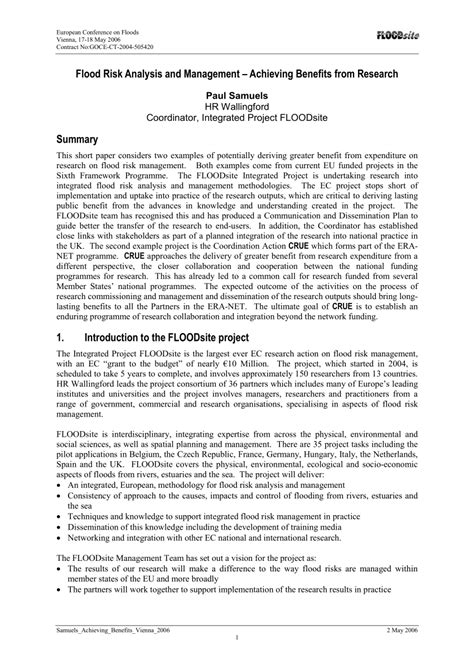 Pdf Flood Risk Analysis And Management Achieving Benefits From Research