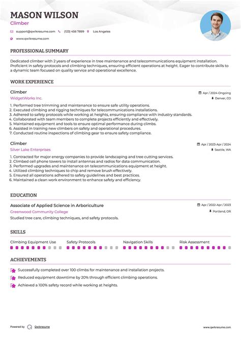10 Climber Resume Samples And Templates For 2025