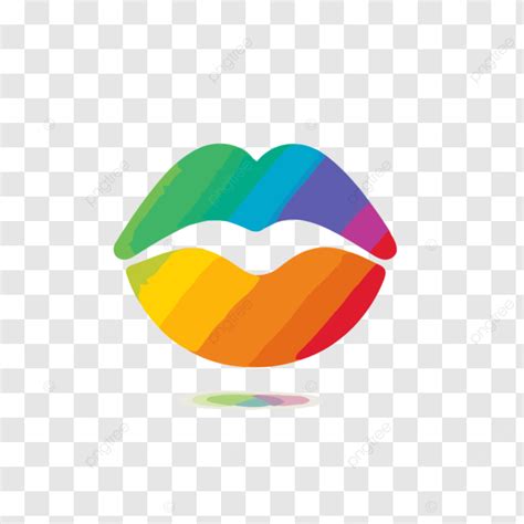무지개 색상으로 입술 로고 디자인 벡터 일러스트 레이 션 흰색 배경에 키스 이모티콘의 단순한 다채로운 아이콘 그림자 없음 작은 프레임 중앙 Png 일러스트 및 벡터