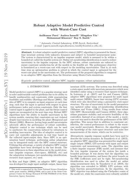 Pdf Robust Adaptive Model Predictive Control With Worst Case Cost