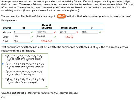 Solved Need Asnwer For Sum Of Squares Mean Square And Test