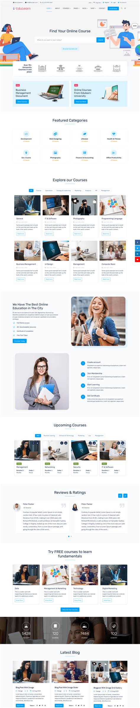 Modern Lms Dashboard Online Education Courses Dashboard Templates