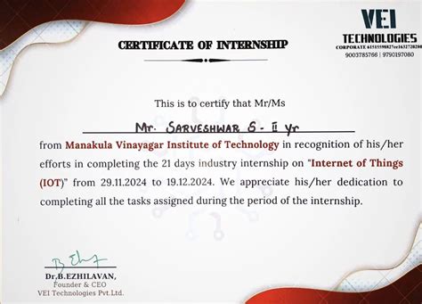 Sarveshwar S On Linkedin Proud To Share That I Successfully Completed A 21 Day Internship On
