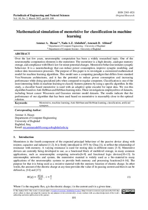 Pdf Mathematical Simulation Of Memristive For Classification In Machine Learning Nada