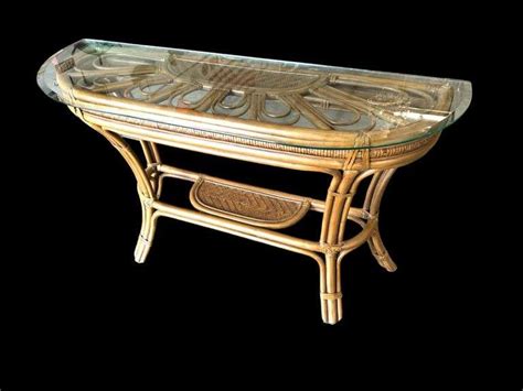 Designer Rattan Glass Top Hall Table Auctionology Llc