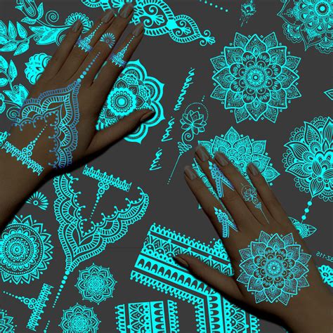 Blue Luminous Mandala Floral Tempoprary Tattoos For