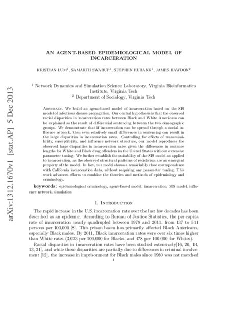 Pdf An Agent Based Epidemiological Model Of Incarceration