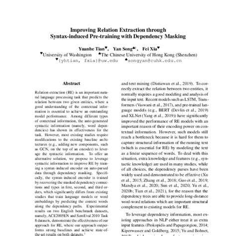 Improving Relation Extraction Through Syntax Induced Pre Training With Dependency Masking Acl