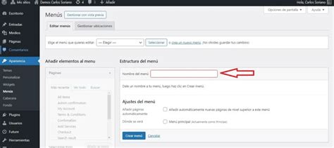 crear y configurar menús de wordpress carlos soriano diseño web