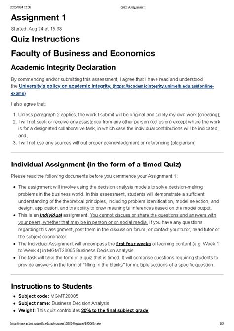 Quiz Assignment 1 Quiz Assignment 1 Started Aug 24 At 15 Quiz