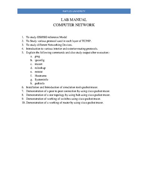 Lab Manual Computer Network Raffles University Lab Manual Computer